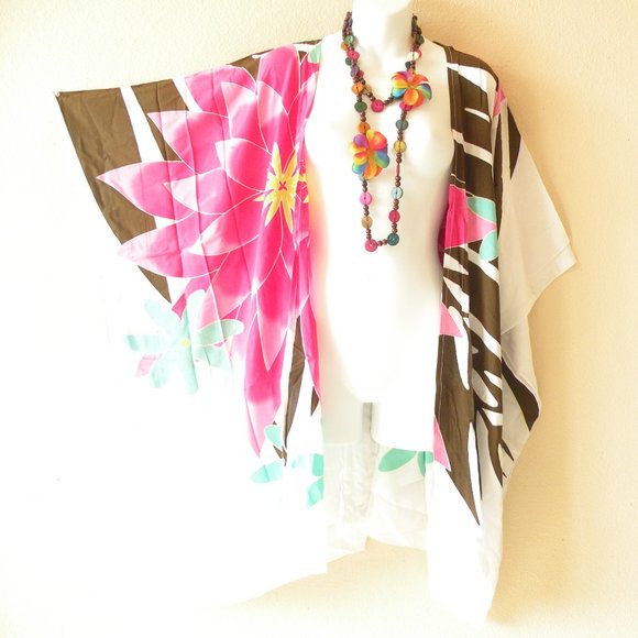 Sweaters | Cb417 Floral Batik Hand Painted Duster Cover Up Open Front ...